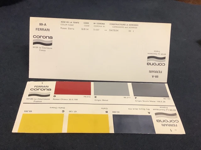 RARE NUANCIER COLOR Chart Book Colori Original CORONA 1960~70’s FERRARI ...