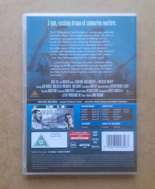 RUN SILENT, RUN Deep DVD - Clark Gable, Burt Lancaster - 1958 B&W WW2 ...