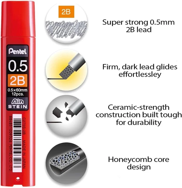 AIN STEIN LEAD Refill 0.5Mm 2B Grade, 12 Leads per Tube, Box of 12 ...