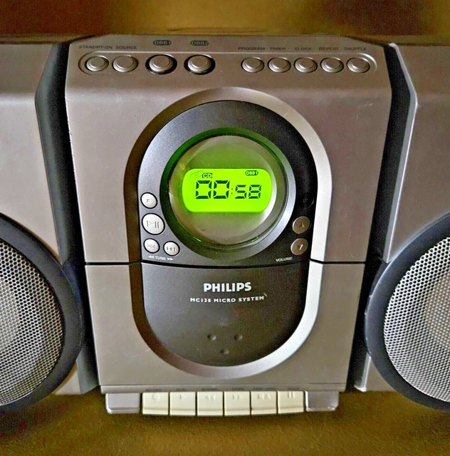 PHILIPS BOOKSHELF STEREO CD Player Tape Recorder AM/FM Radio MC138/37 ...