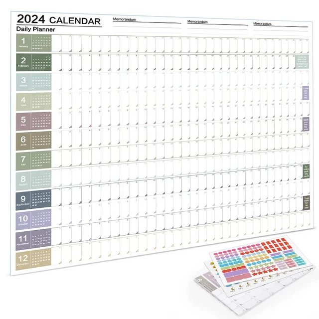 2024 CALENDAR DAILY Planner Sheet Wall Hanging Schedule Organizer ...