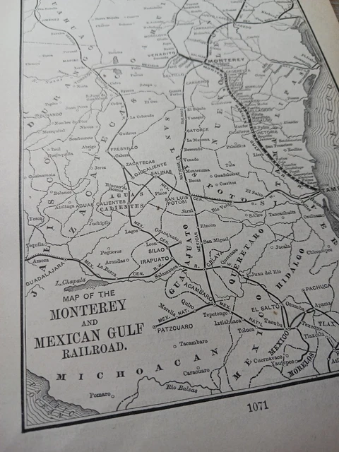 1890 TRAIN ROUTE map MONTEREY & MEXICAN GULF RAILROAD Stations & Towns ...