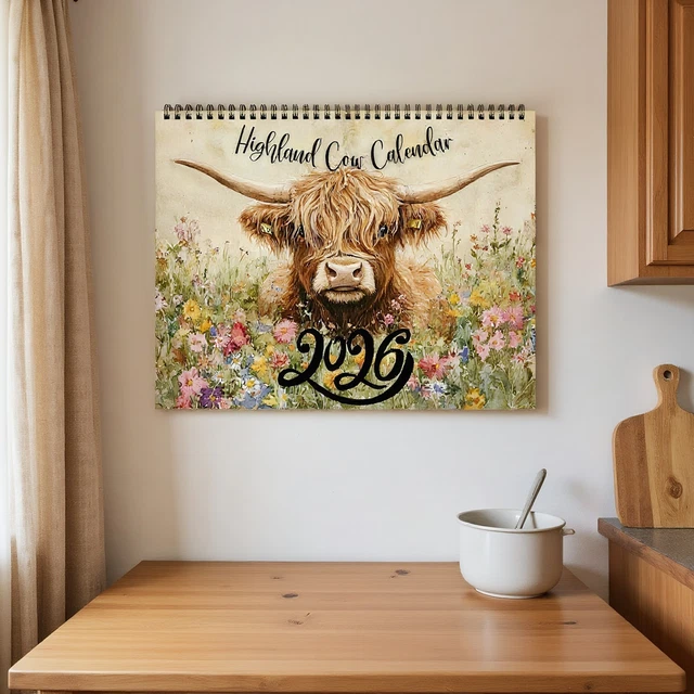 HIGHLAND COW CALENDAR 2026 12 Months 2026 Wall Calendar Wall Art Decor ...