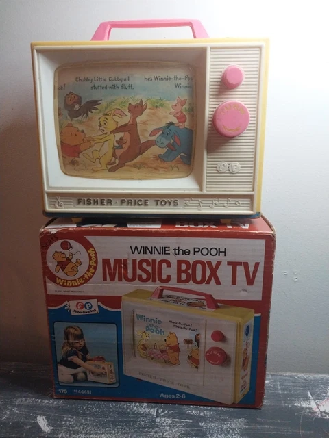 VINTAGE 1971 FISHER Price Winnie the Pooh Music Box TV Toy Does Work W ...