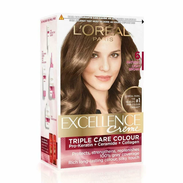 L'OREAL PARIS EXCELLENCE Creme Hair Color 6 Natural Light Brown 72ml ...