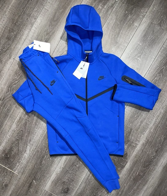 NIKE TECH FLEECE Royal Blue Black Full Zip Hoodie Tracksuit BNWT Small ...