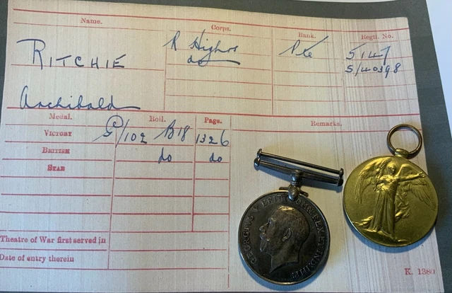 WW1 BRITISH WAR medal & victory medal 5147 Pte A Ritche Royal ...