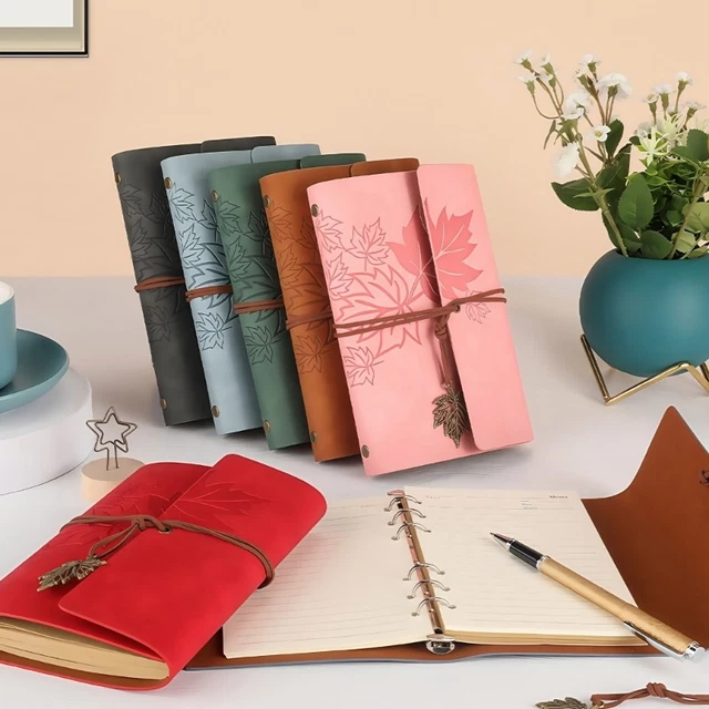 REFILLABLE NOTEBOOK TRAVEL Journal With 75 Sheets 6 Rings Leather ...
