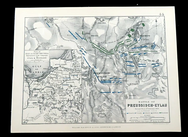 BATTLE OF PREUSSISCH Eylau Map Napoleonic Wars Fourth Coalition Antique ...