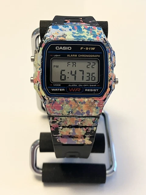 MONTRE NUMÉRIQUE CASIO F-91W [593] rare peinture mod version par LP ...