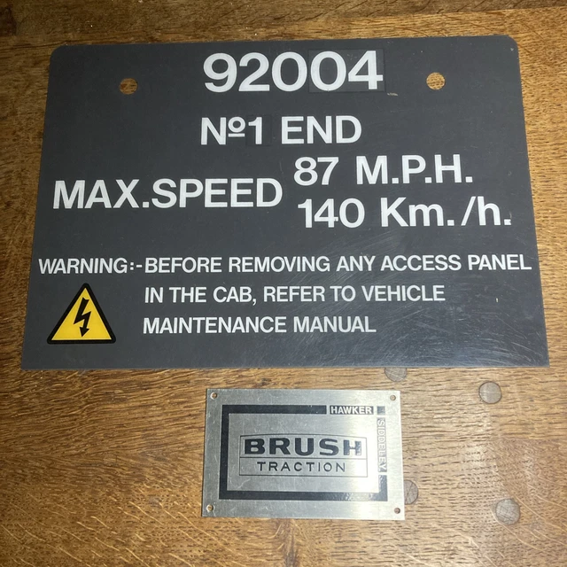 CLASS 92 LOCOMOTIVE Cab Number Plate And Brush Traction Worksplate Ex ...