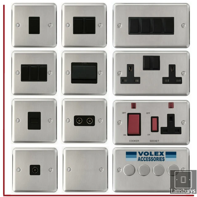 VOLEX BRUSHED STAINLESS Steel Light Switches and Electrical Sockets ...