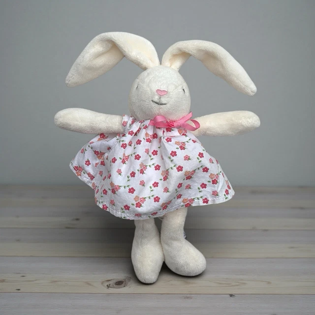 M&S WHITE BUNNY Rabbit Floral Dress Plush Soft Toy 20cm Tall Sitting ...