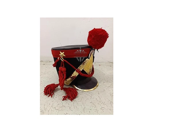 FRENCH NAPOLEONIC LEATHER Shako Helmet with Red Pompom Or Cord and 113 ...