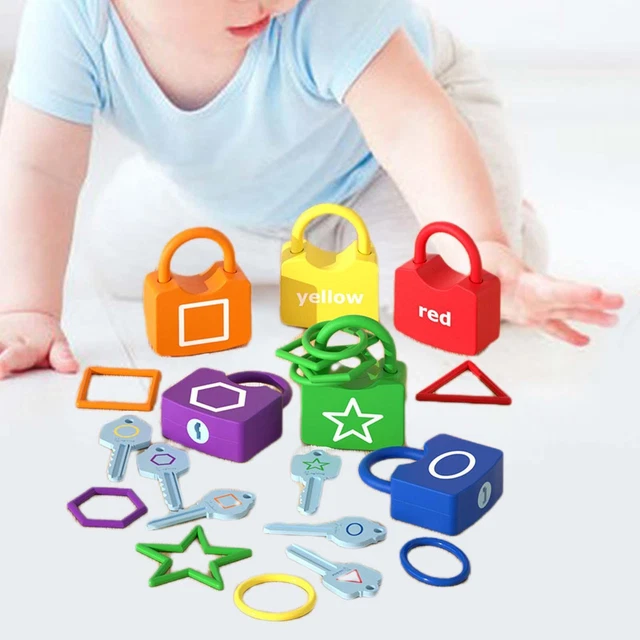 PRESCHOOL LOCKS AND Keys Learning Game Motor Skill Geometric Shape ...