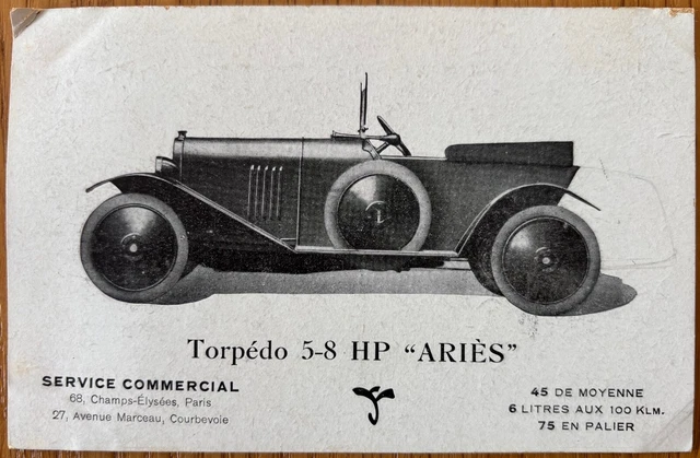 CPA PUBLICITAIRE VERS 1920. Automobile Torpédo 5-8HP ARIÈS EUR 1,00 ...