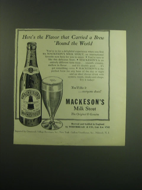 1948 MACKESON'S MILK Stout Ad - Here's the flavor that carried a brew ...