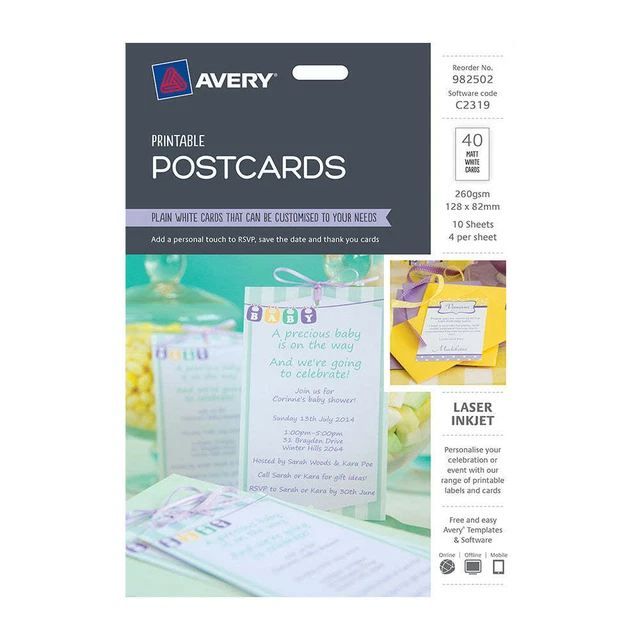 AVERY PRINTABLE WHITE Postcards Smooth Edges Professional 10 Pieces ...