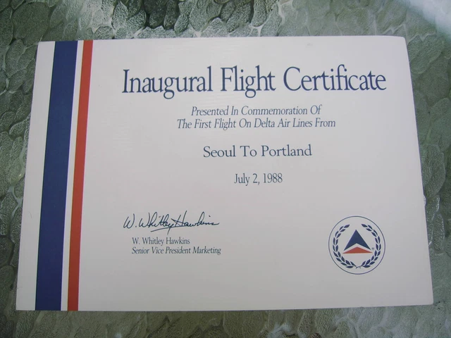 DELTA AIR LINES Inaugural Flight Certificate Delta Toronto - Tampa/Orla ...