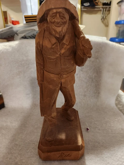 VINTAGE TRAPPER/HUNTER 12& Wood Carving Quebec Folk Art Signed $185.00 ...