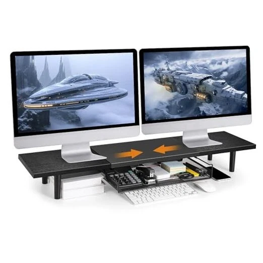 DUAL-COMPUTER-MONITOR-STAND-RISER FOR DESK, Expandable Desk Shelf With ...