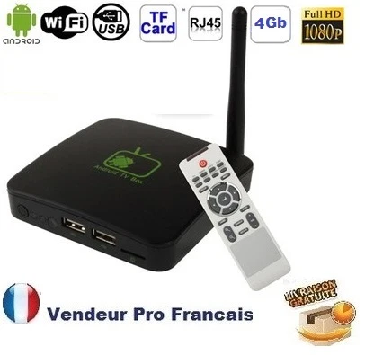ANDROID TV BOX Full Hd 1080P 4Go Wifi Rj45 Ports Usb Lecteur Carte ...