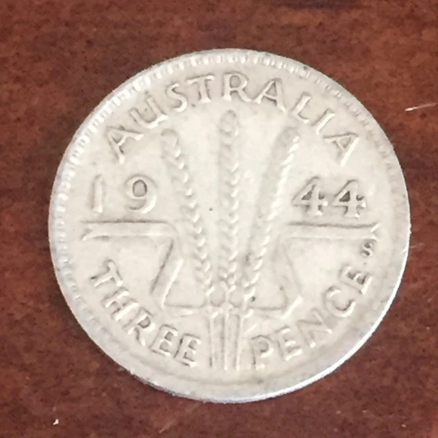 1944 AUSTRALIAN 3D Threepence Coin King George VI .925 Sterling Silver ...
