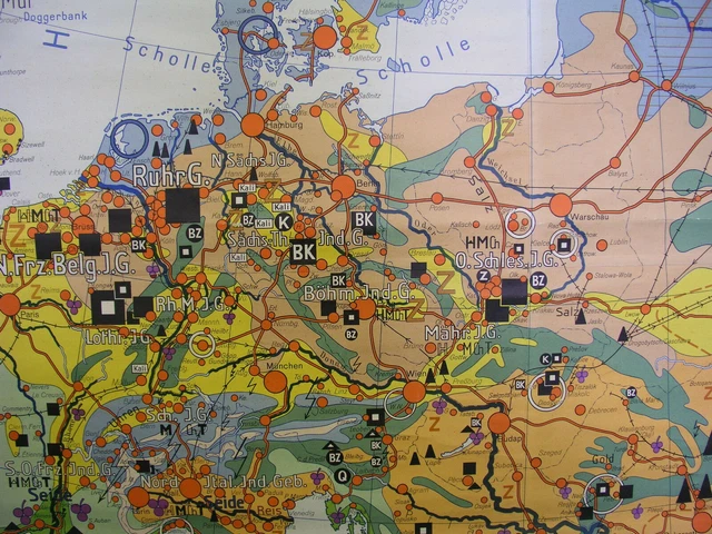 SCHOOL WALL MAP beautiful old European map forests fields 1963 211x160 ...