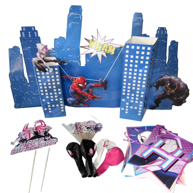 SPIDERVERSE GWEN HAPPY Birthday Party Supplies-Sign Balloons Cupcake ...