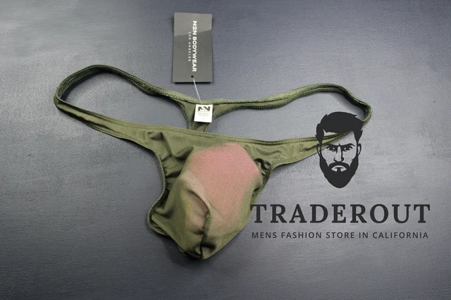 N2N BODYWEAR MEN olive green Sheer micro G-string Thong underwear size ...