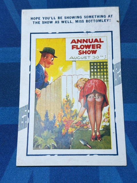 SAUCY BAMFORTH COMIC Postcard 1938 Silk Stockings Knickers Flower Show ...