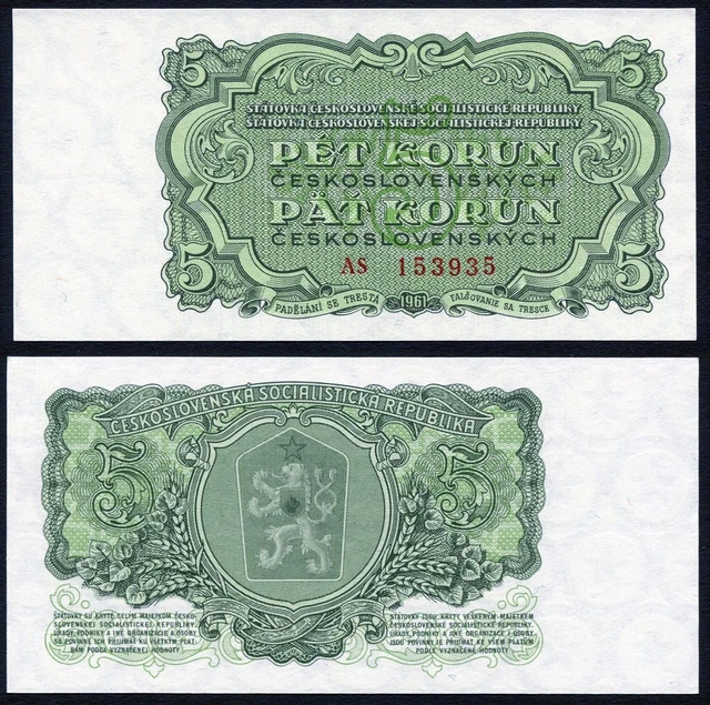 CZECHOSLOVAKIA 5 KORUN 1961 Number 5 & Arms P82b Series AS UNC £3.99 ...