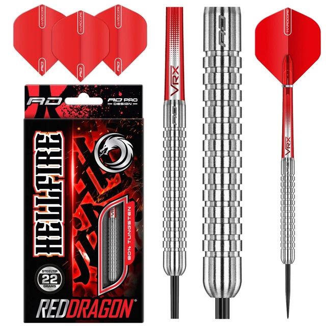 RED DRAGON HELL Fire 22g, 24g or 26g Tungsten Darts Set with Flights ...