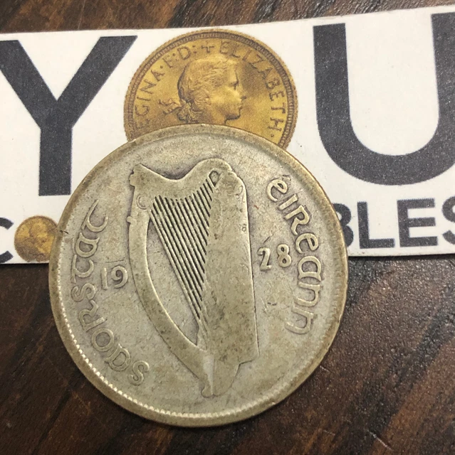 1928 IRISH SILVER Two Shilling Florin Coin Old Ireland 2s First Year ...
