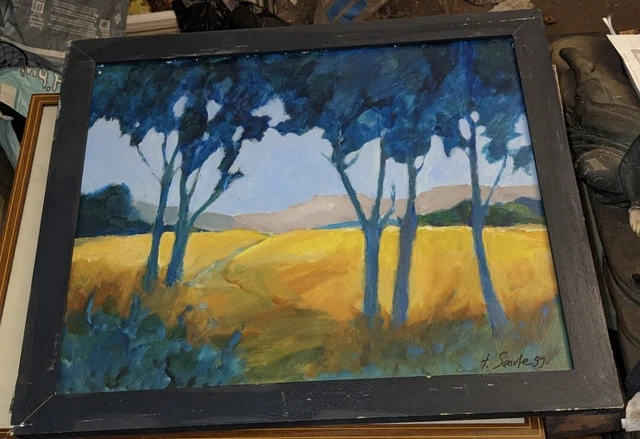 TABLEAU HUILE SUR panneau École anglaise contemporaine Paysage Terry ...