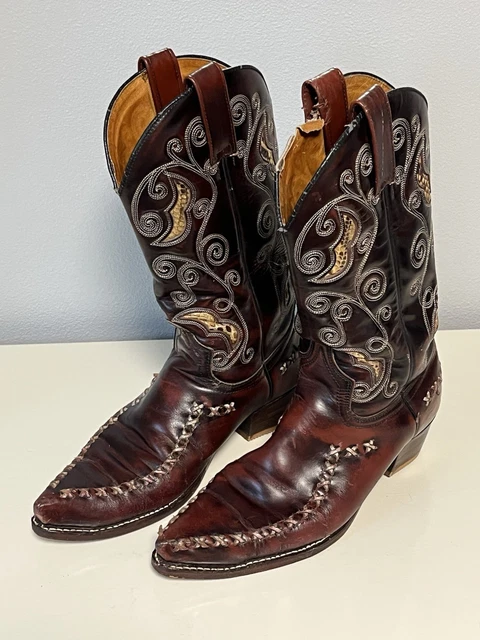SENDRA MEN’S 10/11 Cowboy Leather Boots 90s Made In Spain Vintage Braid ...