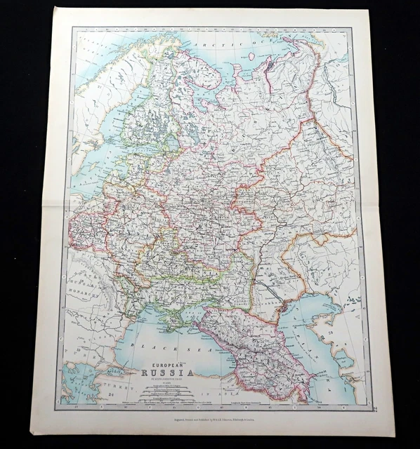 ANTIQUE MAP OF the Ukraine Kiev Ukrainian Russian Border Russia AK ...