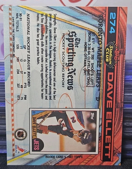 91-92 TOPPS STADIUM Club Dave Ellett 🚨🚨🚨 Toronto Maple Leafs $1.99 ...