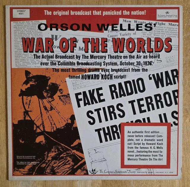 WAR OF THE Worlds Original Radio Broadcast Vintage Vinyl LP Record VG+ ...