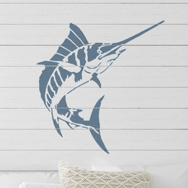 SWORDFISH MURAL ART Pochoir Nautique Decor- Mer Creature Grand Peinture ...