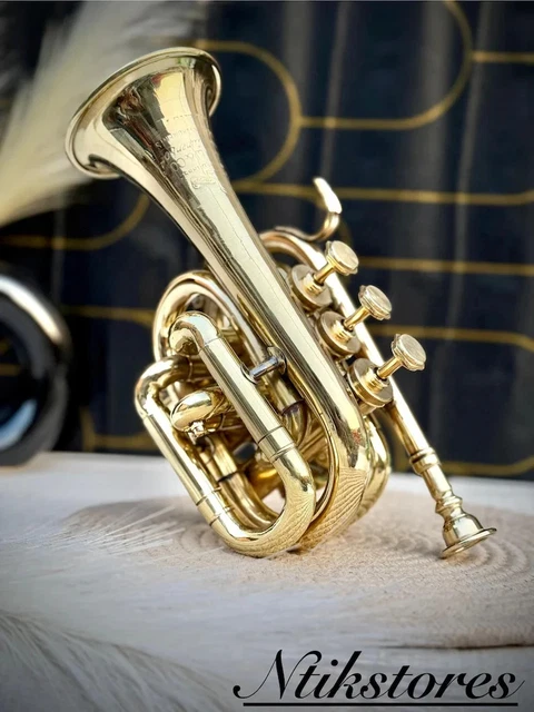 VINTAGE ANTIQUE BRASS Functional Trumpet Pocket Clairon Horn With 3 ...