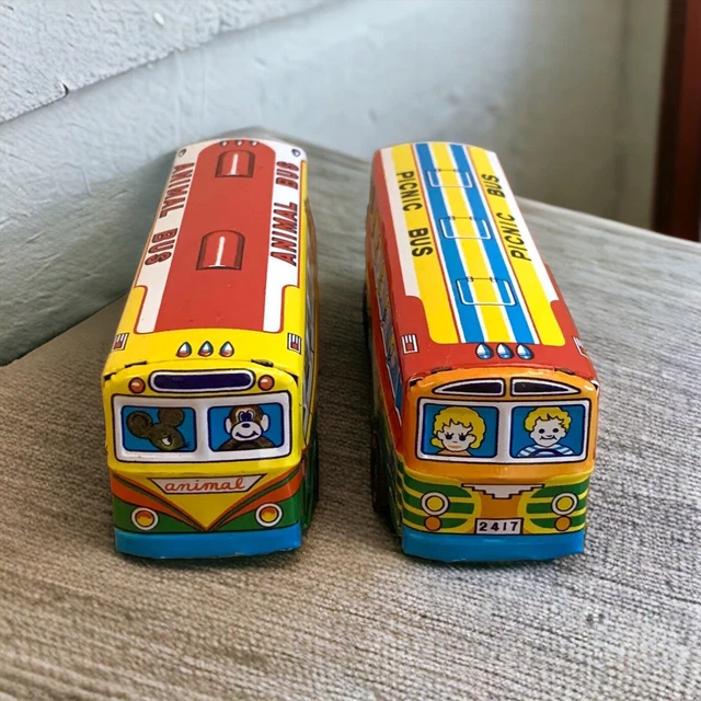 VINTAGE TIN BUSES 60’s Japanese’s Litho 6" Picnic & Animal Bus X2 VGC £ ...