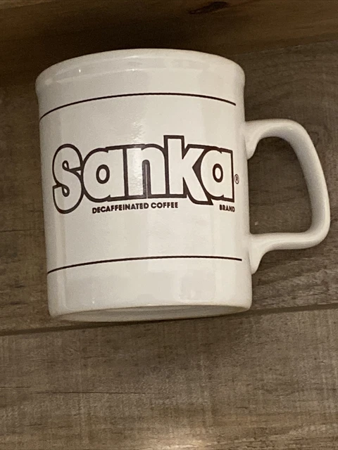 VINTAGE SANKA DECAFFEINATED Coffee Cup Mug W/Brown Letters ...