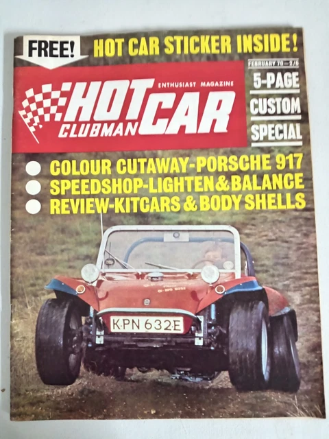 HOT CAR MAGAZINE FEB 1970 ORGINAL FREE STICKER WITH MAGAZINE VG £6.99 ...