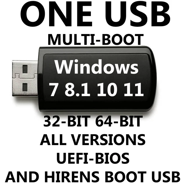 WINDOWS USB MULTIBOOT 7 8.1 10 11 32-Bit 64-Bit UEFI/BIOS Same Day ...