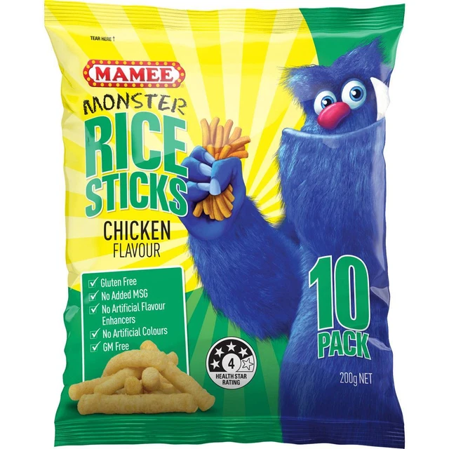 MAMEE MONSTER RICE Sticks Chicken Flavour Chips Snacks 10 Pack $19.00 ...