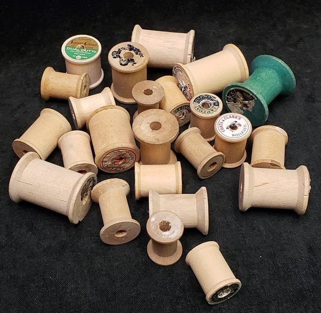 24 VINTAGE SEWING Thread Wood Wooden Spools 1940s Empty Variety Estate ...