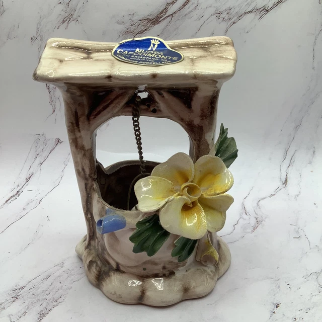 VINTAGE CAPODIMONTE PORCELAIN Floral Design Water Well Made In Italy 4. ...