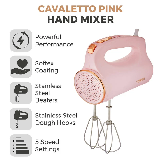 ELECTRIC HAND MIXER - Tower T12061PNK - Cavaletto 5 Speed 300W Pink ...
