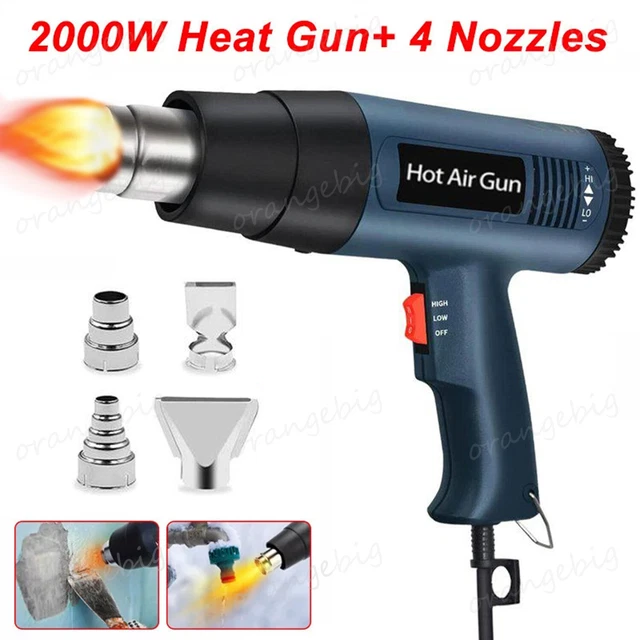2000W HEAT GUN Hot Air Wind Blower Dual Temperature + Nozzles Power ...